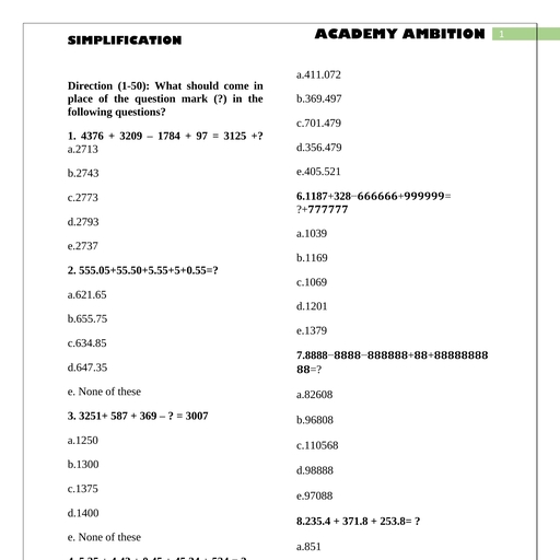 SIMPLIFICATION 3 - Quantitative Aptitude - Notes - Teachmint