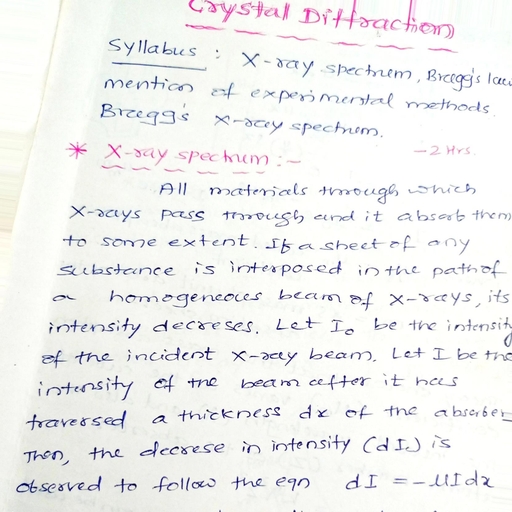 Crystal Diffraction - Crystal Structure - Notes - Teachmint