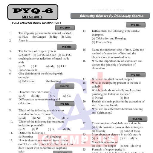 Metallurgy - Chemistry - Notes - Teachmint
