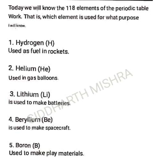 Elements and their uses - Chemistry - Free PDF Download 2026