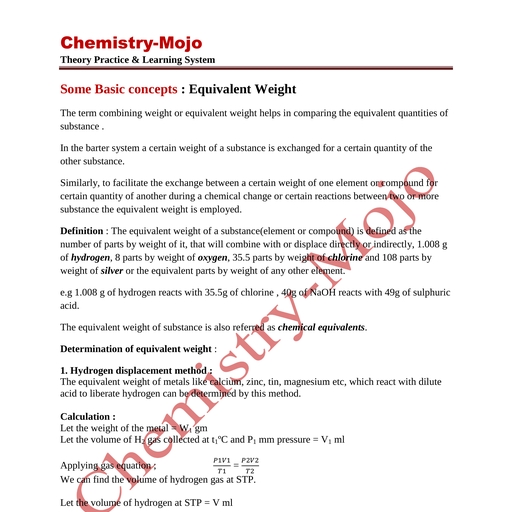 Notes Equivalent weights - Chemistry - Notes - Teachmint