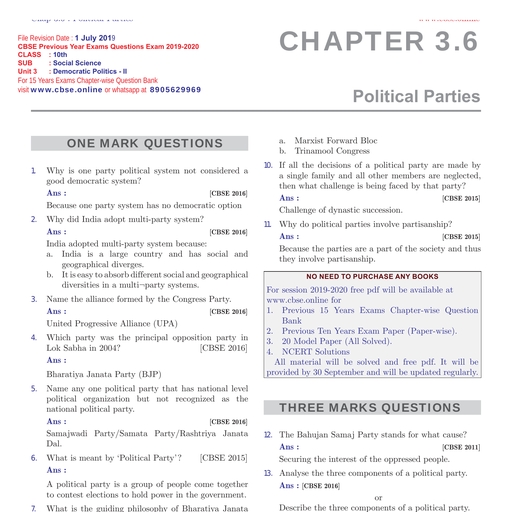 Political Parties - Maths - Notes - Teachmint