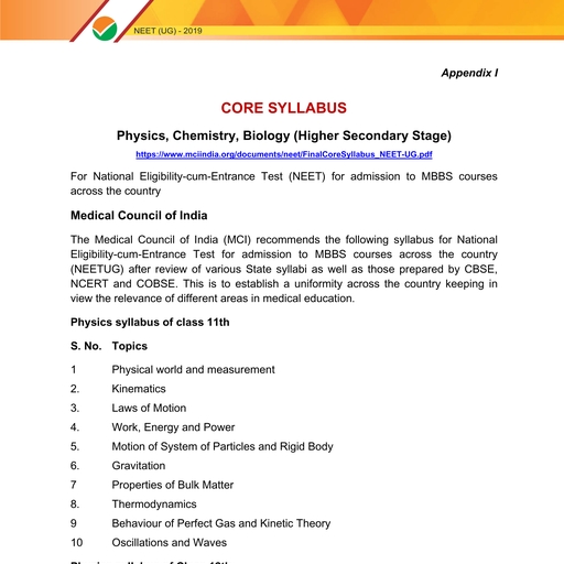 NEET syllabus.pdf - Physics - Notes - Teachmint
