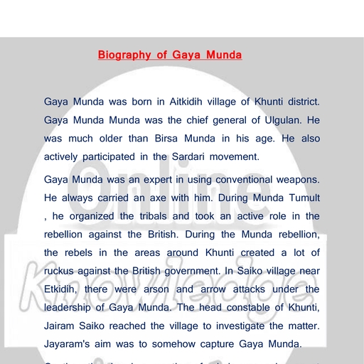 Gaya Munda-1.pdf - Tribal Revolt - Notes - Teachmint