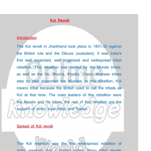 Kol Revolt-1.pdf - Tribal Revolt - Notes - Teachmint