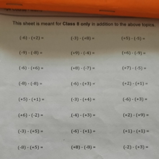 Addition And Subtraction Of Integers - Maths - Assignment - Teachmint