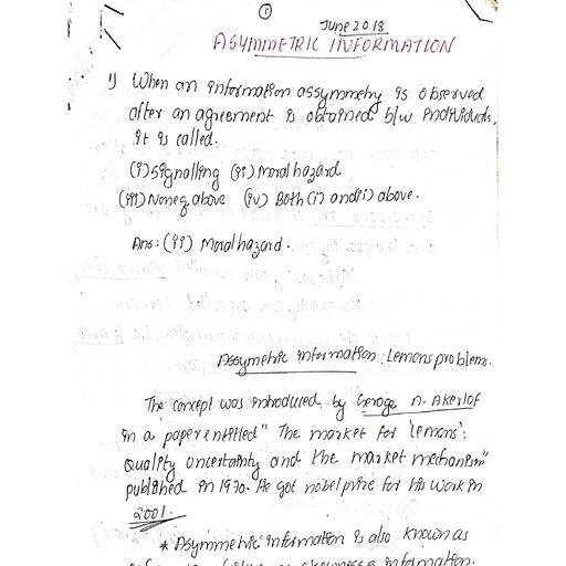 Asymmetric Information - Economics - Notes - Teachmint