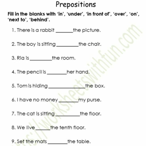 Preposition - Phonics - Subjective Test - Teachmint
