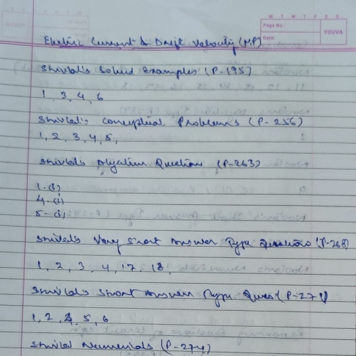 Electric Current & Drift Velocity - Physics - Assignment - Teachmint