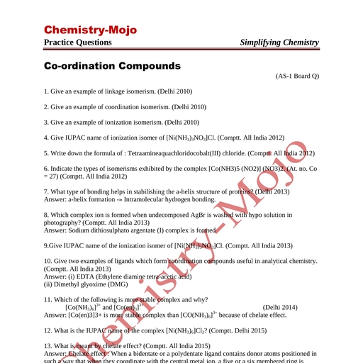 Co-ordination Compounds - Chemistry - Notes - Teachmint