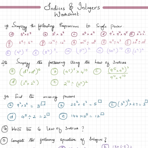 Indices and Integers - Mathematics - Assignment - Teachmint