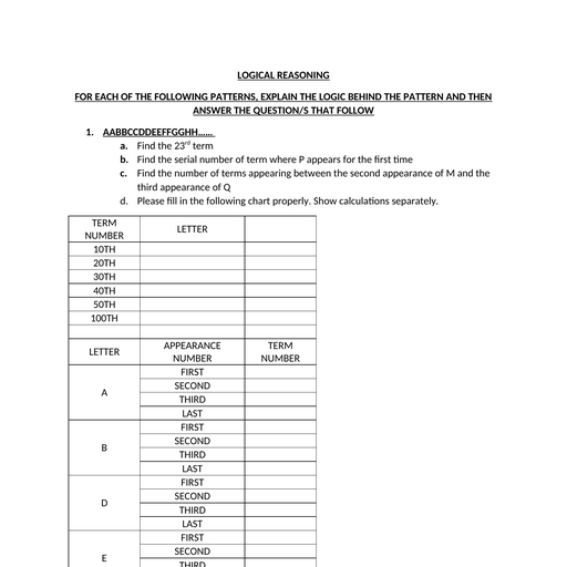 Logical Reasoning Pattern Recognising - Mathematics - Assignment ...