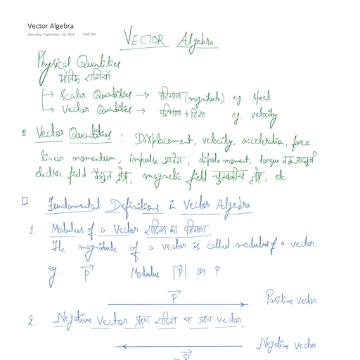 Motion in Plane (Vector Algebra) - Physics - Notes - Teachmint