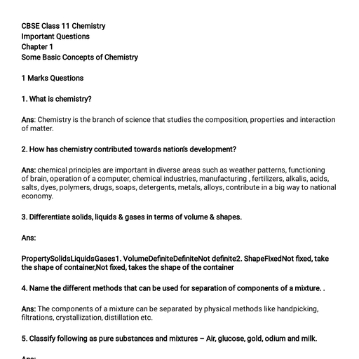 IMPORTANT QUESTIONS - Chemistry - Free PDF Download 2026