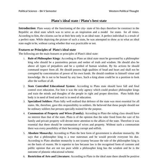 PLATO IDEAL STATE.doc - POLITICAL SCIENCE - Free PDF Download 2026