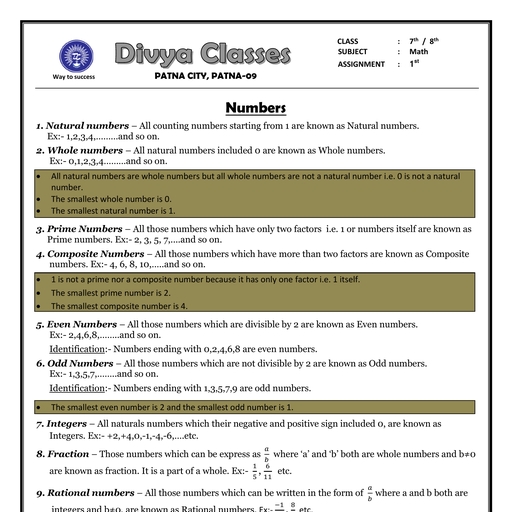 1. Number system Class 7, - All Subjects - Notes - Teachmint