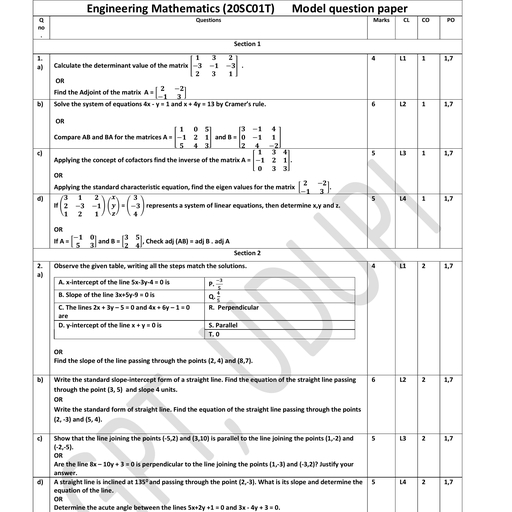 Engg mathematics Model QP - Engg. Mathematics - Notes - Teachmint