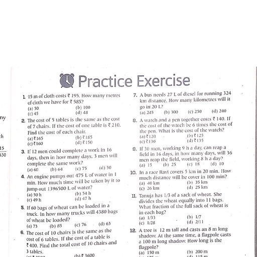 Unitary Method Ex - Mathematics - Notes - Teachmint