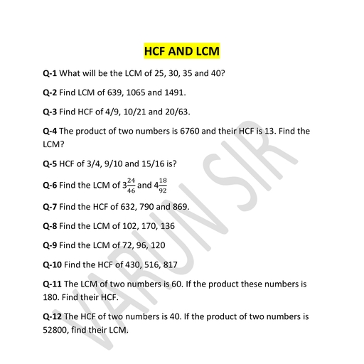 HCF and LCM Ex-3 - Maths - Notes - Teachmint