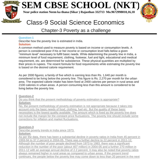 Ch-3. Poverty as a challenge Notes , Extra questions by Yogendra ...