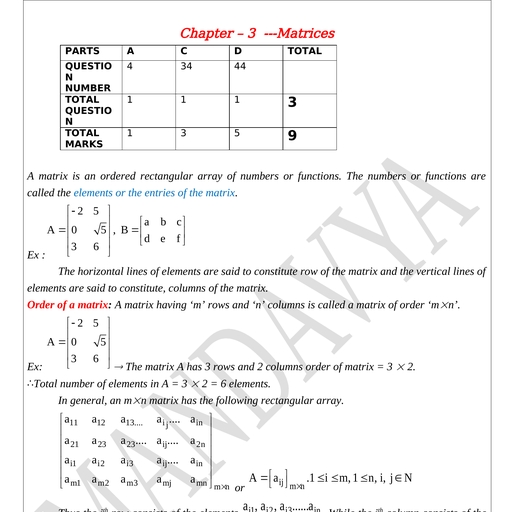 CHAPTER 3 MATRICES.docx - Mathematics - Notes - Teachmint