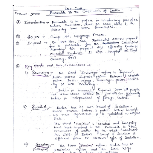 Preamble of the indian Co - History and Polity - Notes - Teachmint