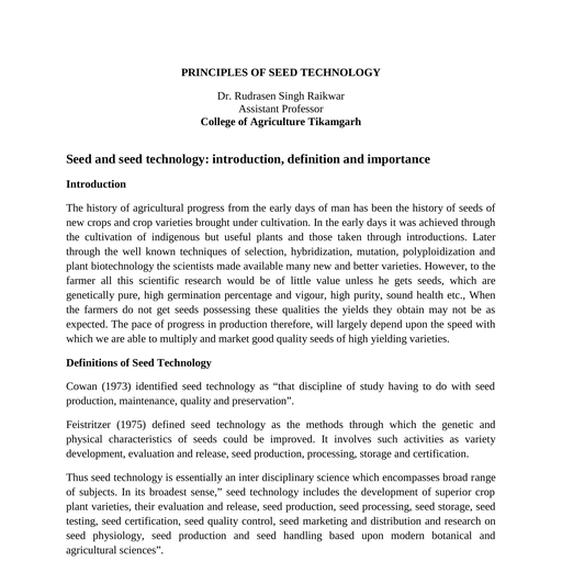 Principles_of Seed - GPB 221 Seed Technology - Notes - Teachmint