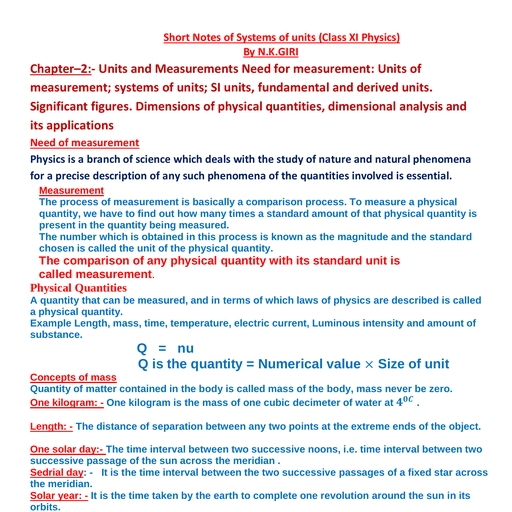 Units and measurements (2 - Applied physics - Notes - Teachmint
