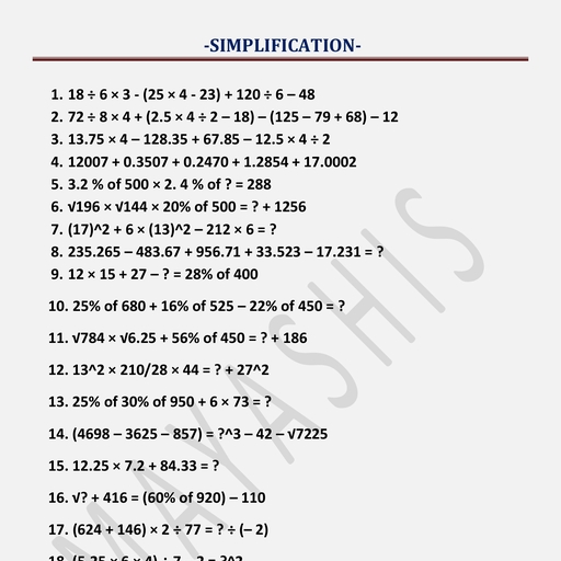 Simplification PDF - Mathematics - Assignment - Teachmint