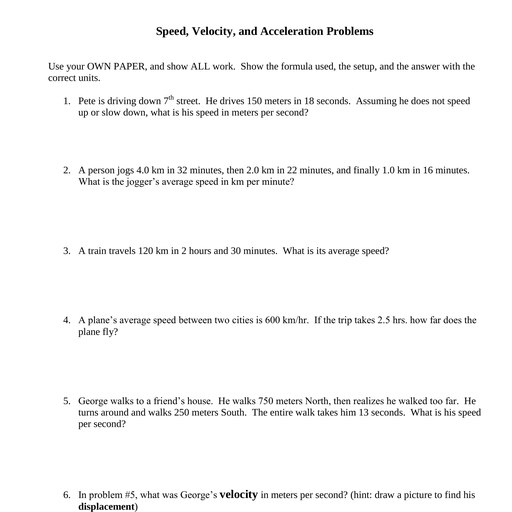 Speed Velocity And Acceleration - PCM - Assignment - Teachmint