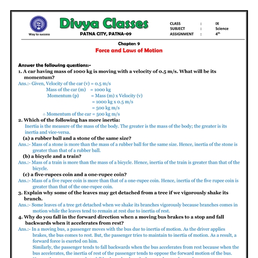 9. Force and Laws of Moti - All Subjects - Notes - Teachmint