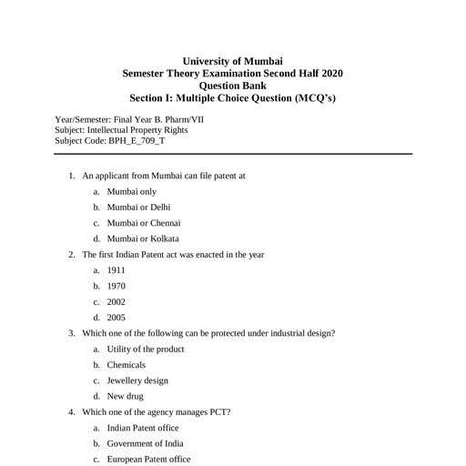 Intellectual Property Rig - GPB 312In.Property Rights - Notes - Teachmint