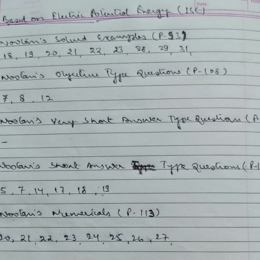 Electric Potential Energy (ISC) - Physics - Assignment - Teachmint