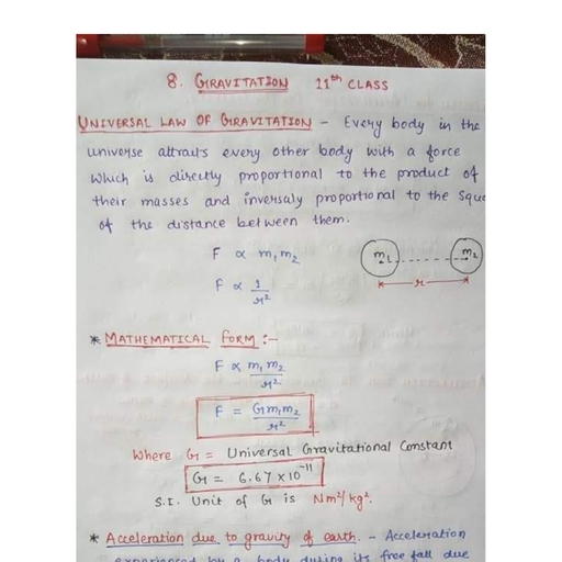 Notes Gravitation - Physics - Free PDF Download 2026