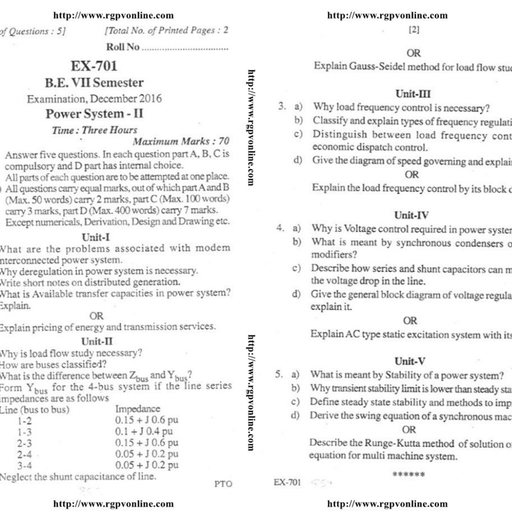ex-701-power-system-2-dec - Power System -II - Notes - Teachmint