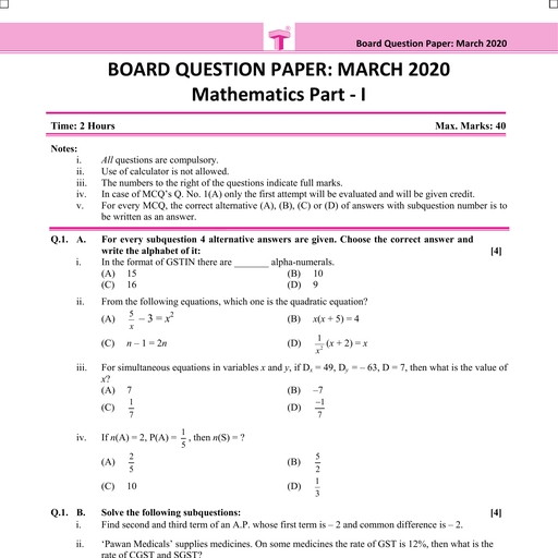 ssc-2020-march-algebra.pd - Maths - Notes - Teachmint
