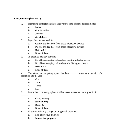 mcq-computer-graphics-pdf - CGMA - Notes - Teachmint