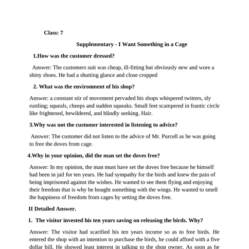 Class7 supple in a cage.d - English - Notes - Teachmint