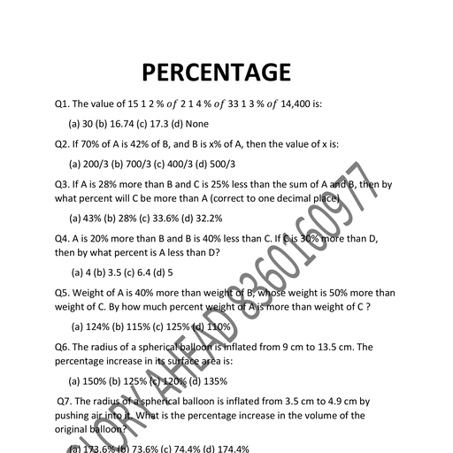 PERCENTAGE - MIX - Notes - Teachmint
