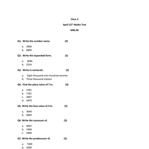 Apr 15 Maths Test.pdf - All Subjects - Notes - Teachmint