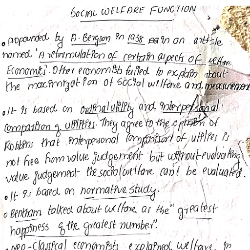 Social Welfare Function - Economics - Notes - Teachmint