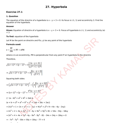 27 Hyperbola RDS.pdf - Maths - Notes - Teachmint