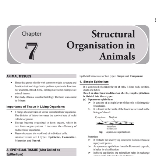 CH-07 ST ORG IN ANIMALS - Biology - Notes - Teachmint