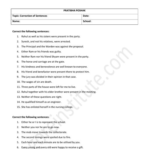 2 Correction Of Sentences English And Communication Skills Notes
